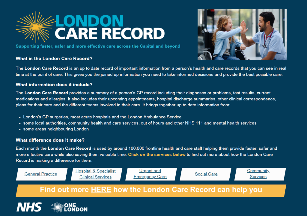 London Care Record Digital Leaflet - OneLondon